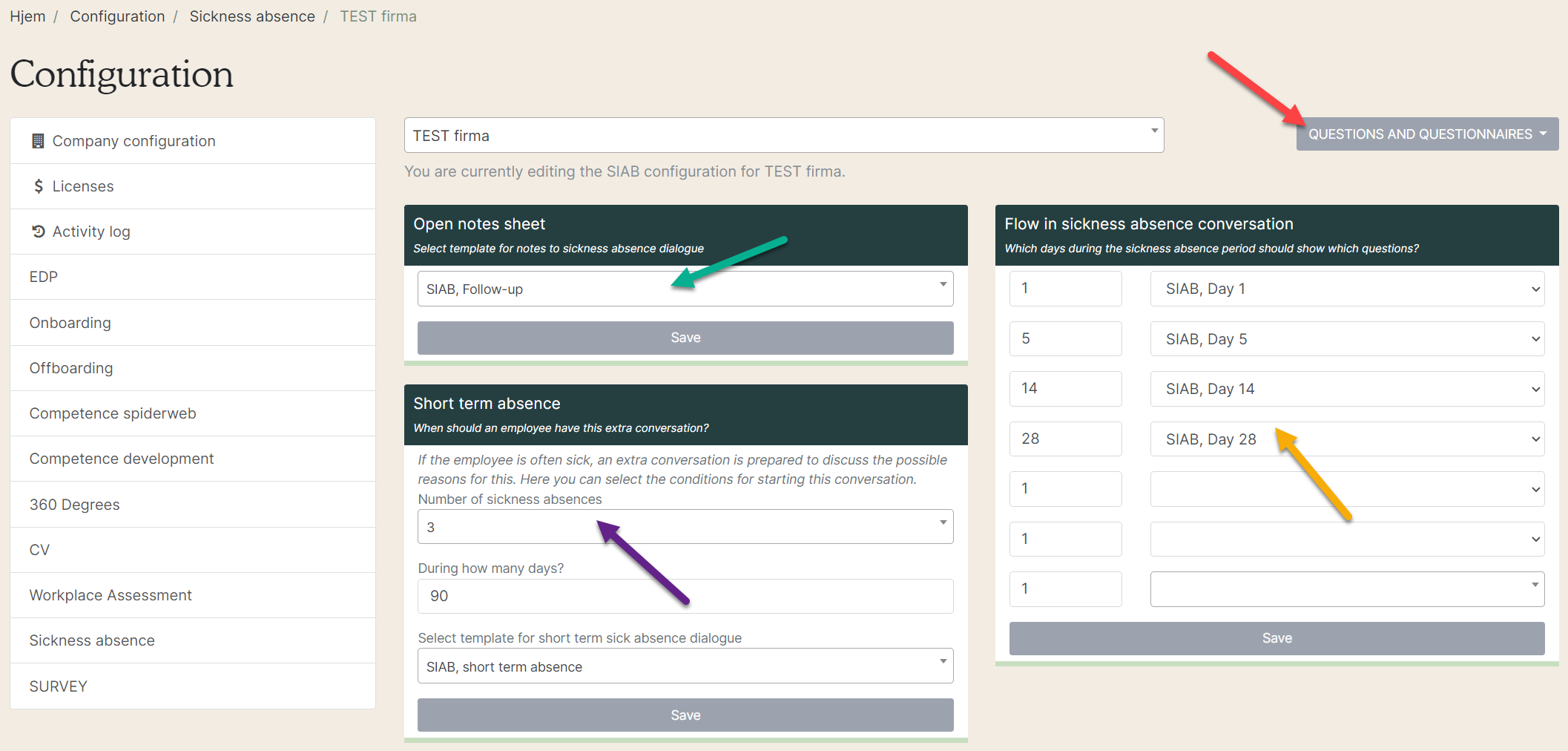 Setting up the sickness absence